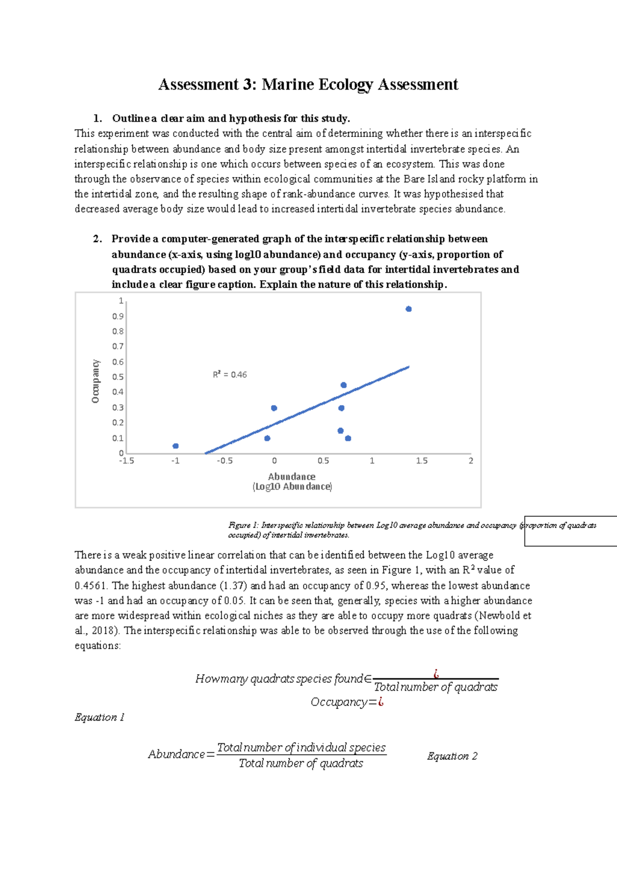 HD Assessment 3 - Marine Ecology - 091154 - Studocu
