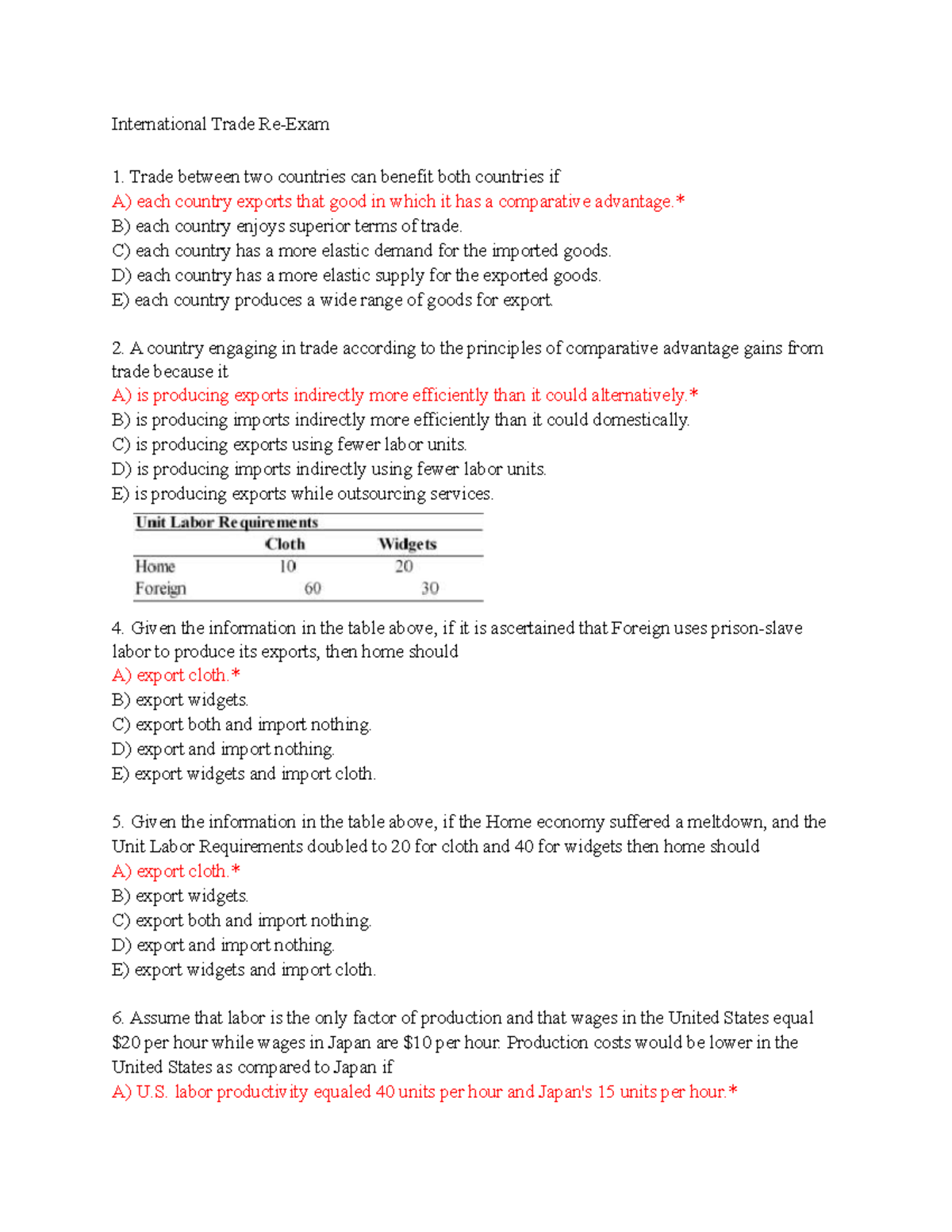 International Trade Re-Exam - International Trade Re-Exam Trade between ...