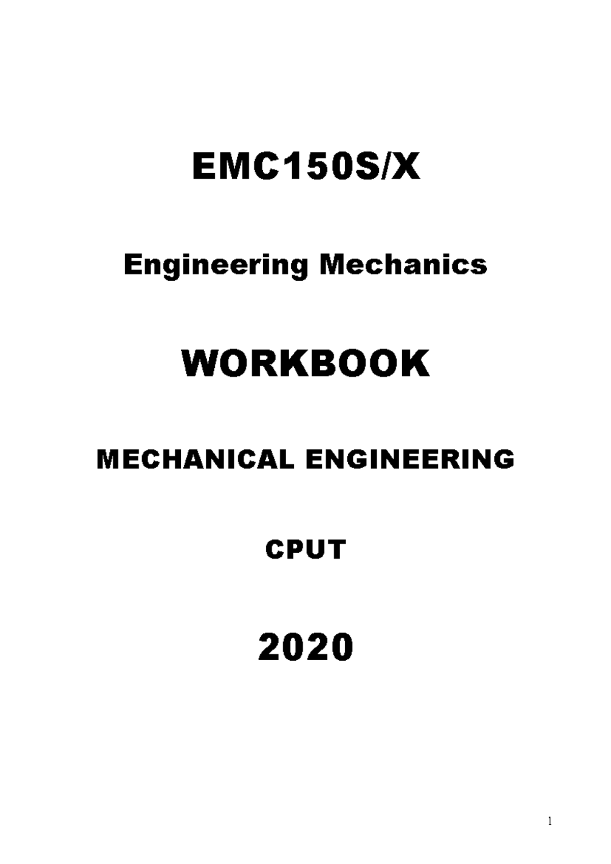 WORK BOOK -MECHANICS - EMC150S/X Engineering Mechanics WORKBOOK ...