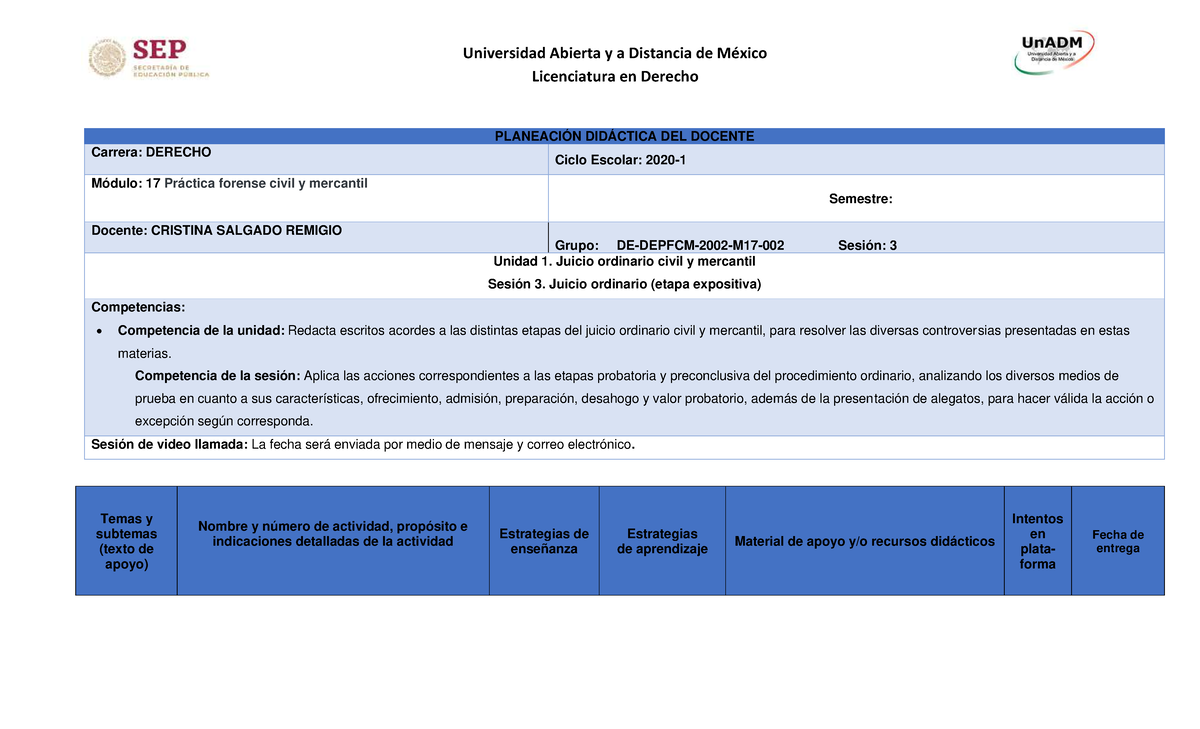 Planeación Didáctica DEL Docente - Warning: TT: undefined function: 32 Warning: TT: undefined ...