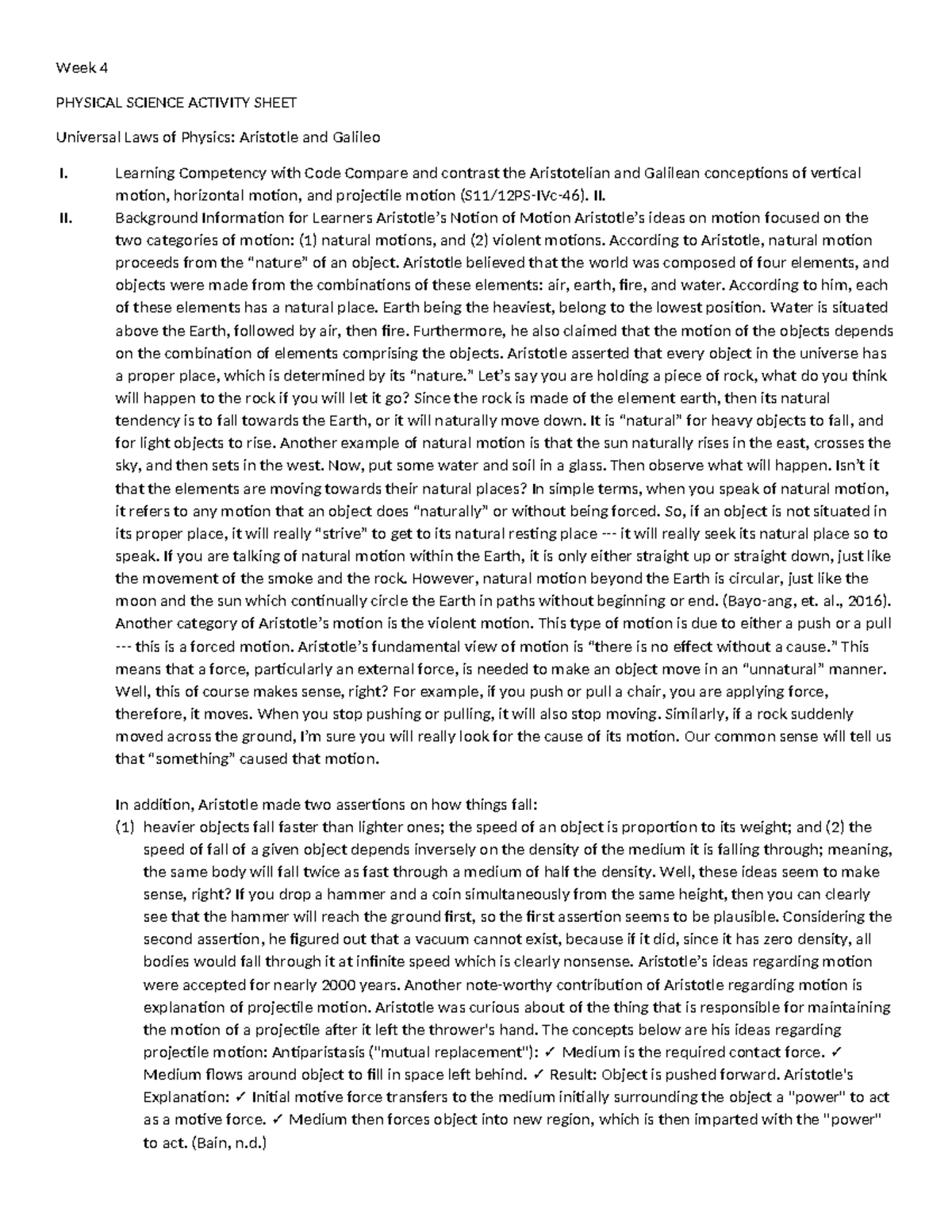 Physical Science Activity Sheet - Week 4 PHYSICAL SCIENCE ACTIVITY ...