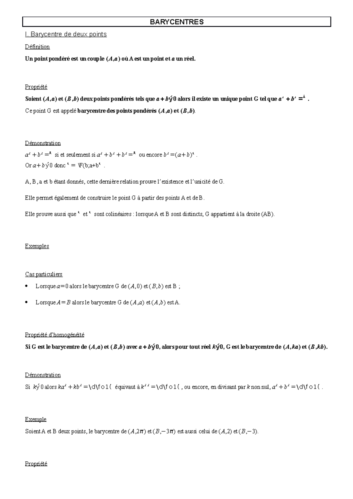 Barycentre - math Lycee - BARYCENTRES I. Barycentre de deux points ...