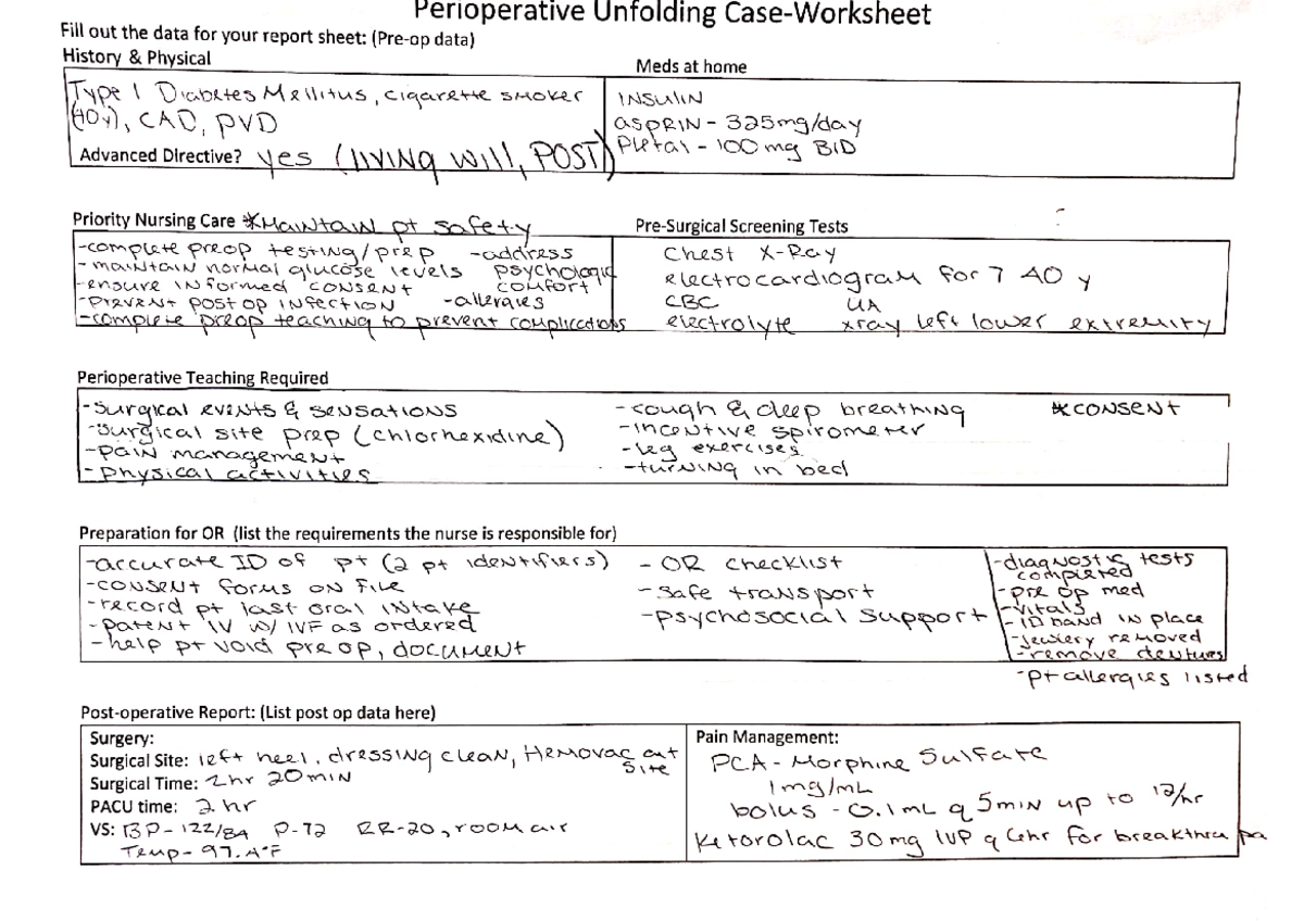 Nur 201 clinical perioperative unfolding case ws - Perioperative ...