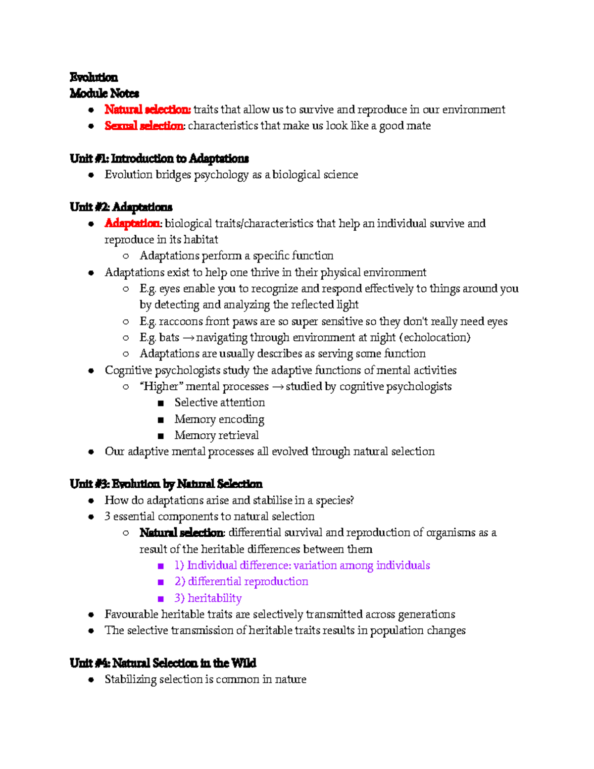 Evolution Modules Textbook Lecture Notes Evolution Module Notes Natural Selection