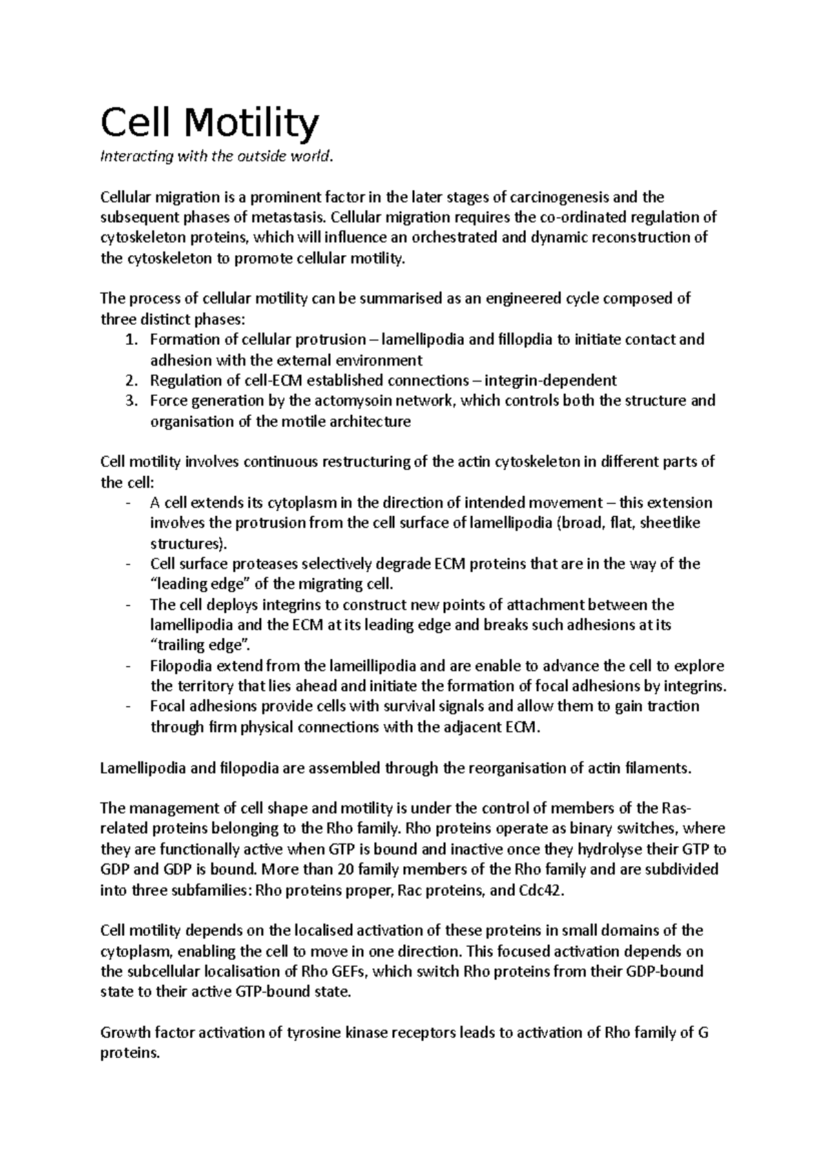 Cancer and Metastasis - Cell Motility - Cell Motility Interacting with ...