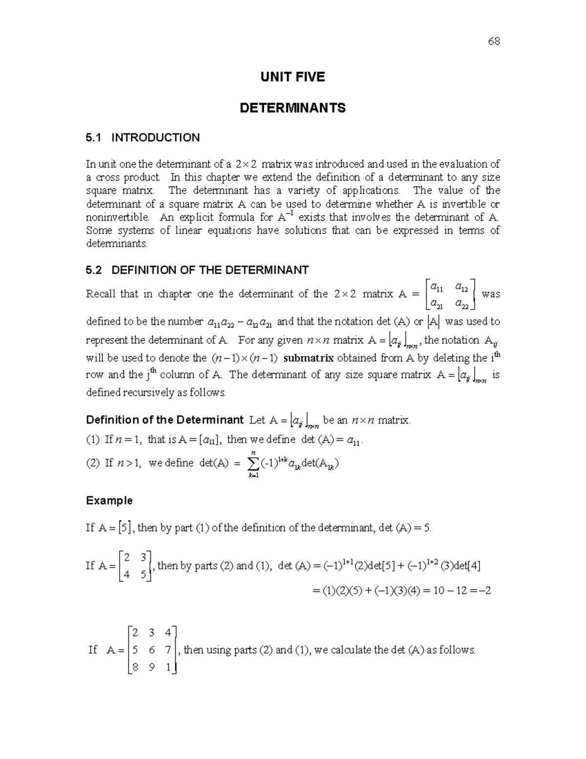 Determinants Previous Year Question Papers And Exercise Unit Five
