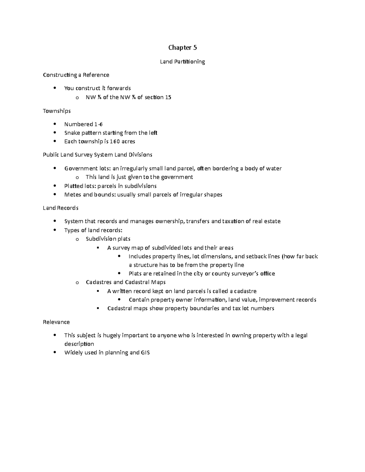 Chapter 5 - Chapter 5 Land Partitioning Constructing a Reference You ...
