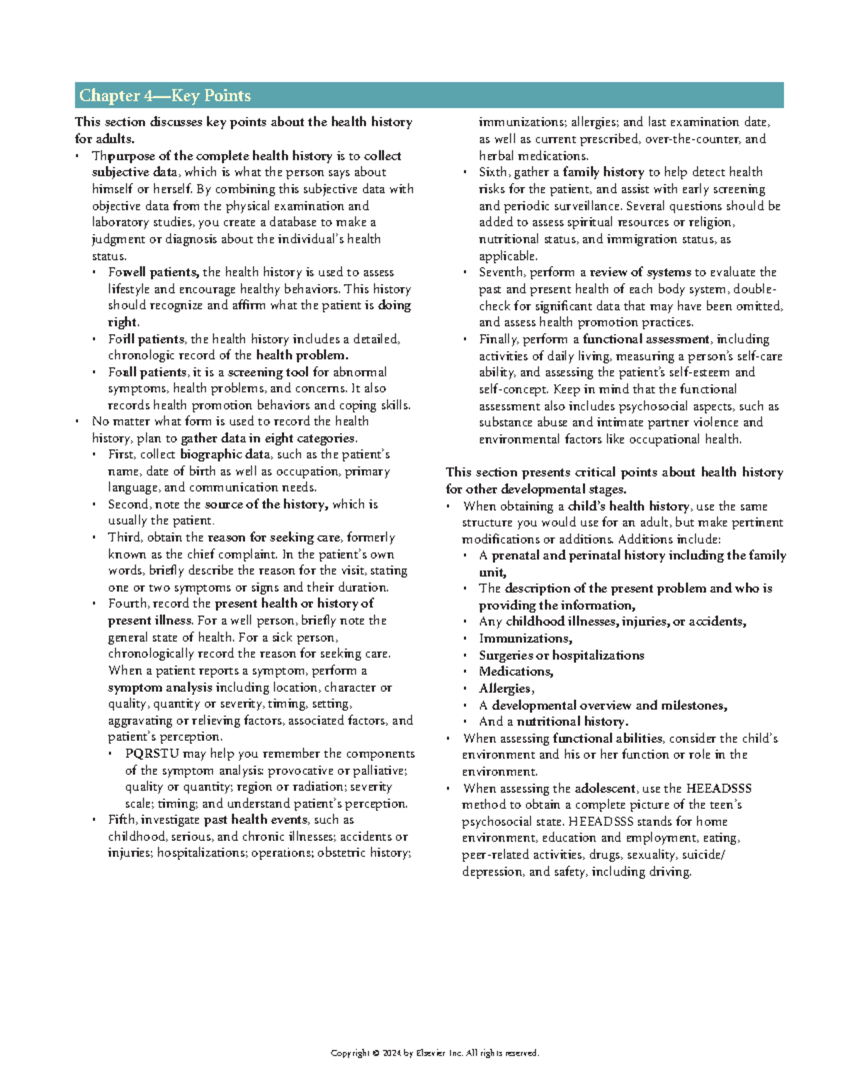 Key Points Ch 4 - chpa 4 - Copyright © 2024 by Elsevier Inc. All rights ...