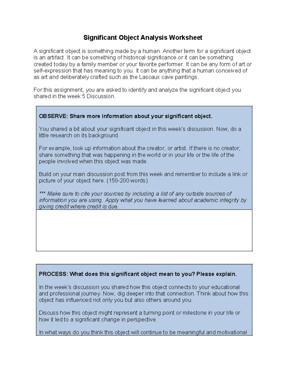 Significant Object Wk 5 - Significant Object Analysis Worksheet A ...