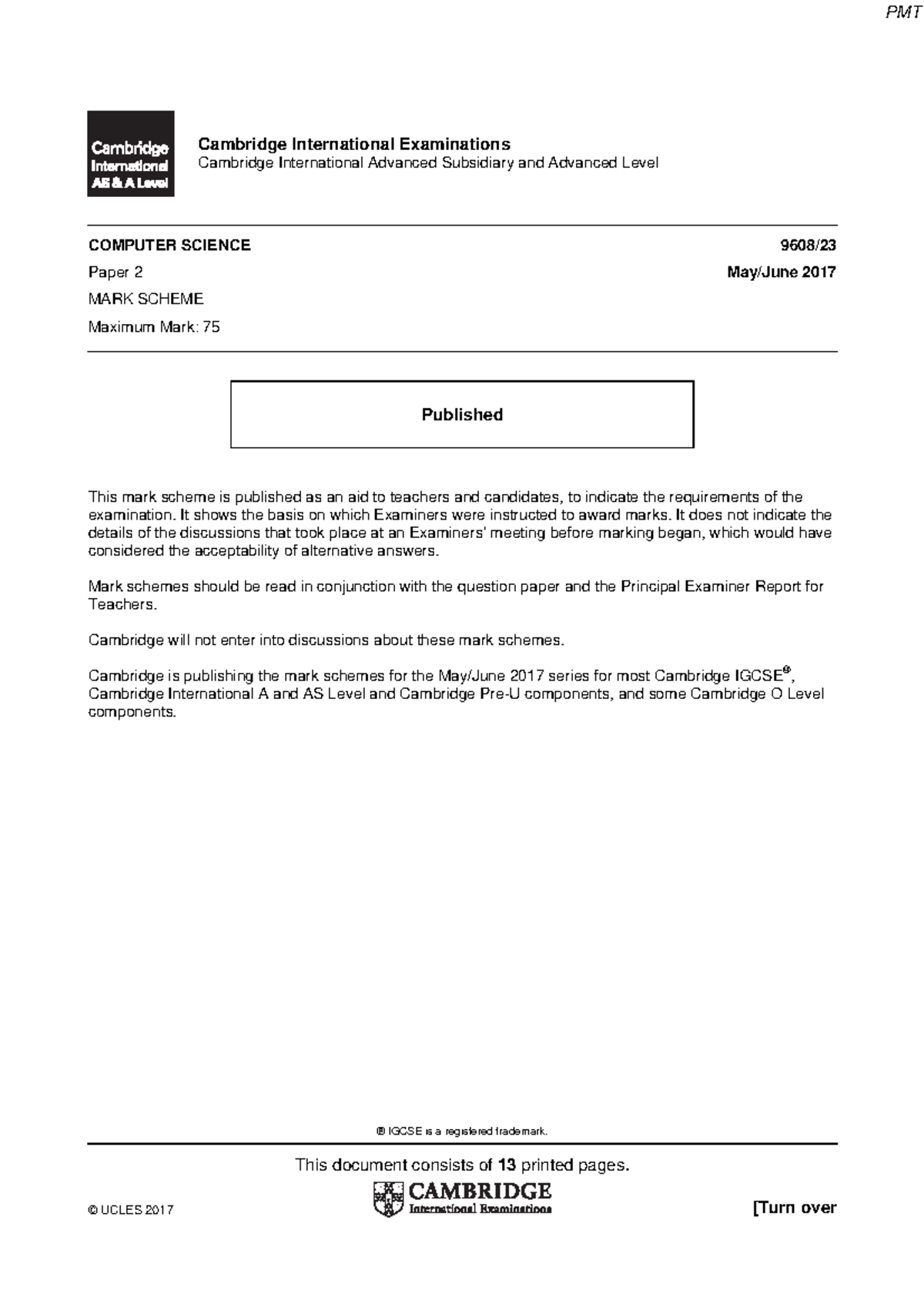 June 2017 V3 Ms Paper 2 Caie Computer Science A Level ® Igcse Is