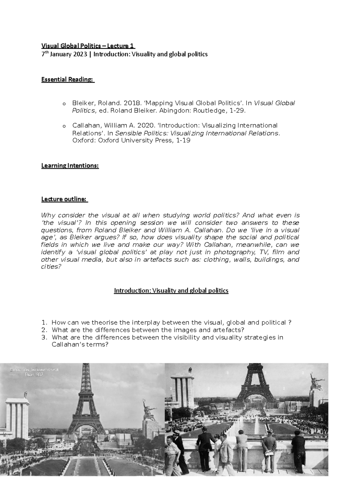 Visual Global Politics Lecture 1 - Visual Global Politics – Lecture 1 7 ...