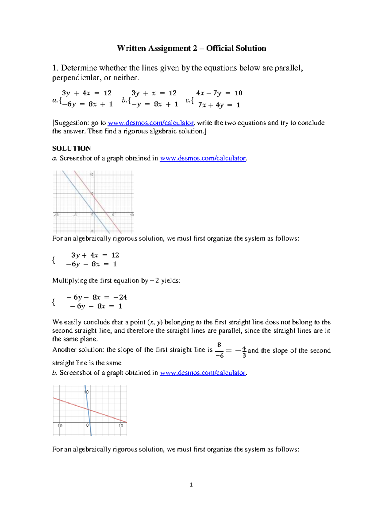 Written Assignment 2answer key - Written Assignment 2 – Official Solution 1. Determine whether ...