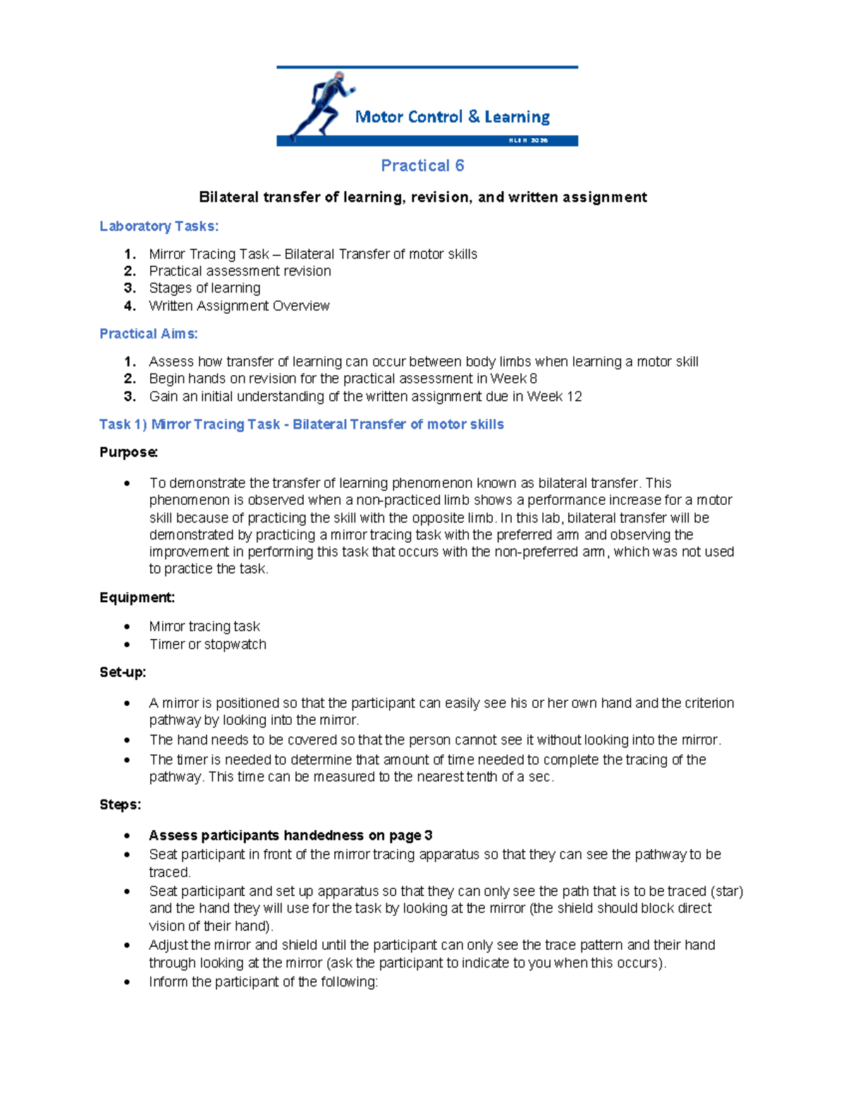 Practical 6 Bilateral Transfer 2023 - Practical 6 Bilateral transfer of ...