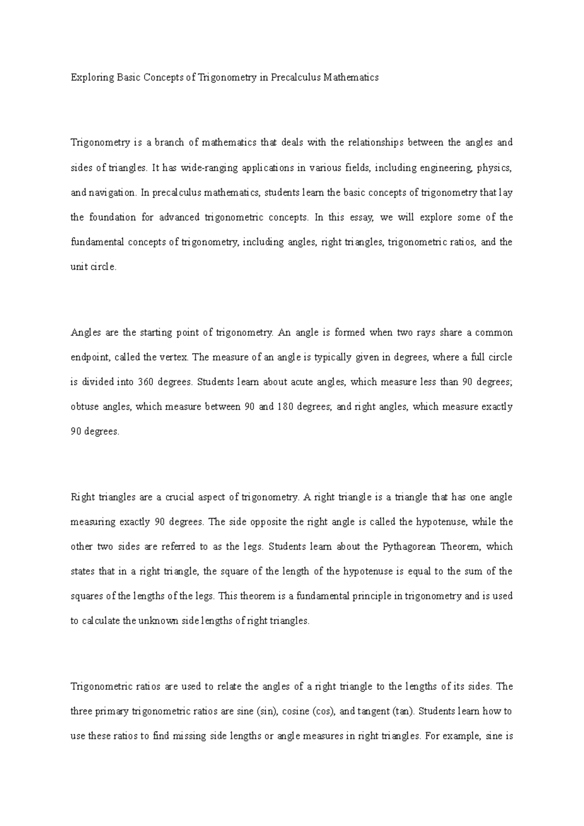 Exploring Basic Concepts of Trigonometry in Precalculus Mathematics ...