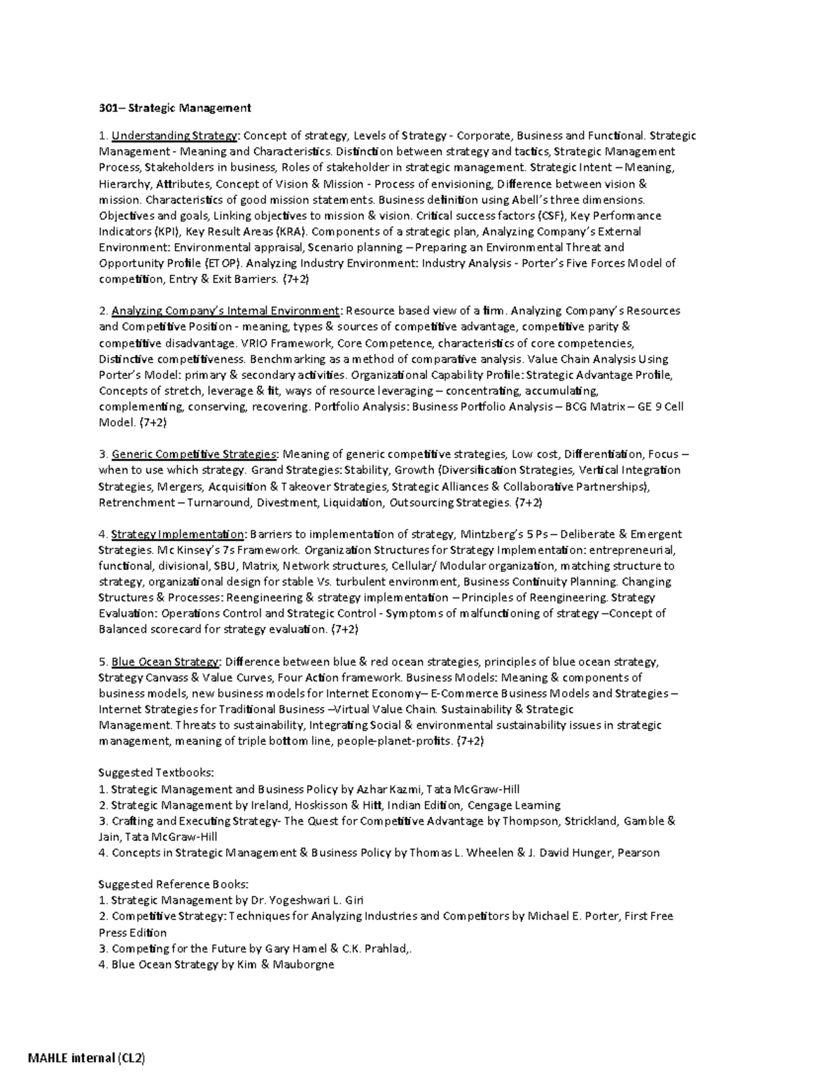 3rd sem syllabus - syllbus - 301 – Strategic Management Understanding ...