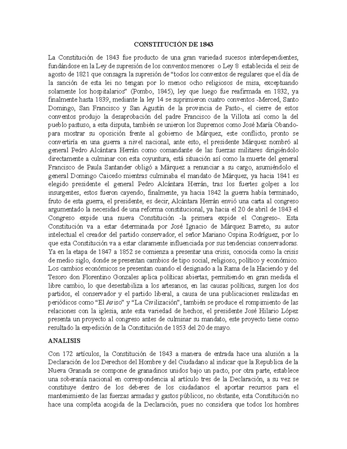 ConstituciÓn DE 1843 analisis - StuDocu