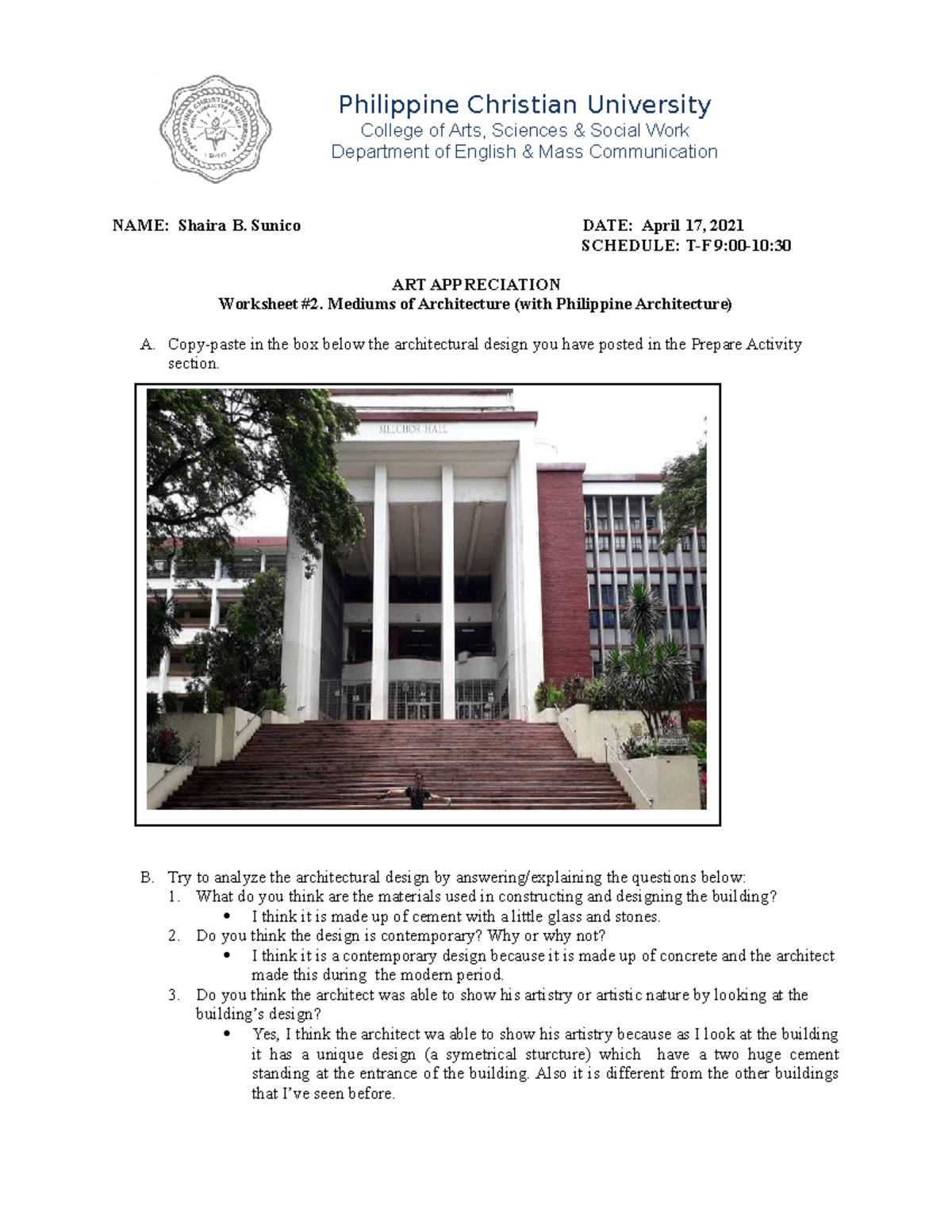 Worksheet 2. Architecture (with Philippine Architecture). docx MODULE 2 ...