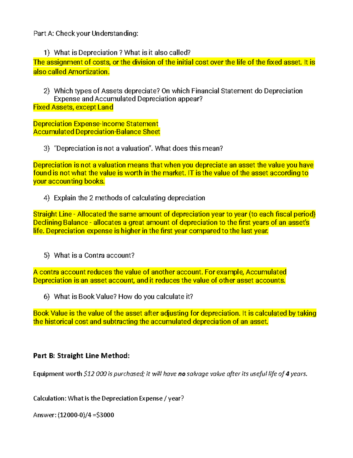 2.15 Depreciation Homework Answers - Part A: Check your Understanding ...