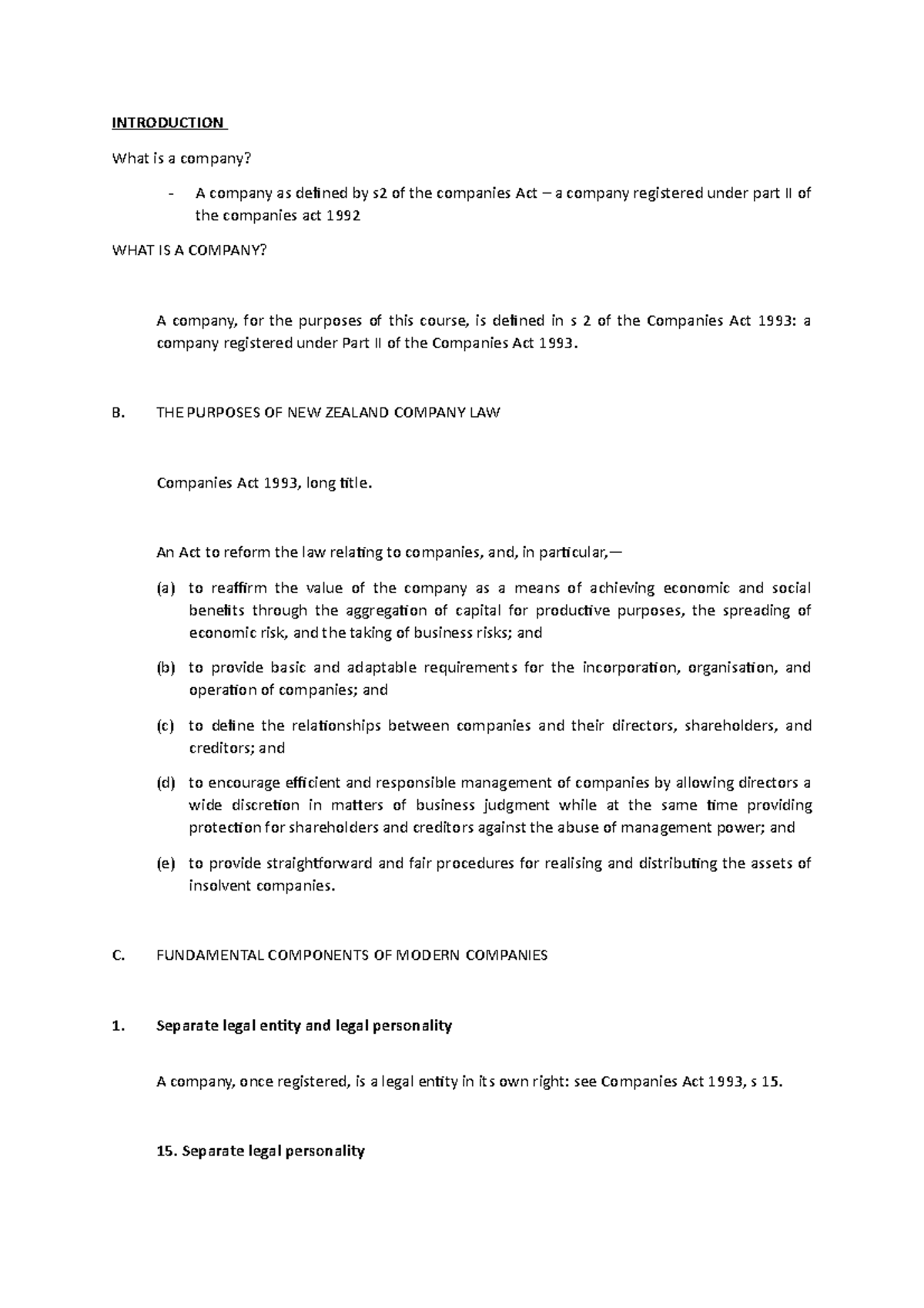 Company notes for exam - INTRODUCTION What is a company? A company as ...