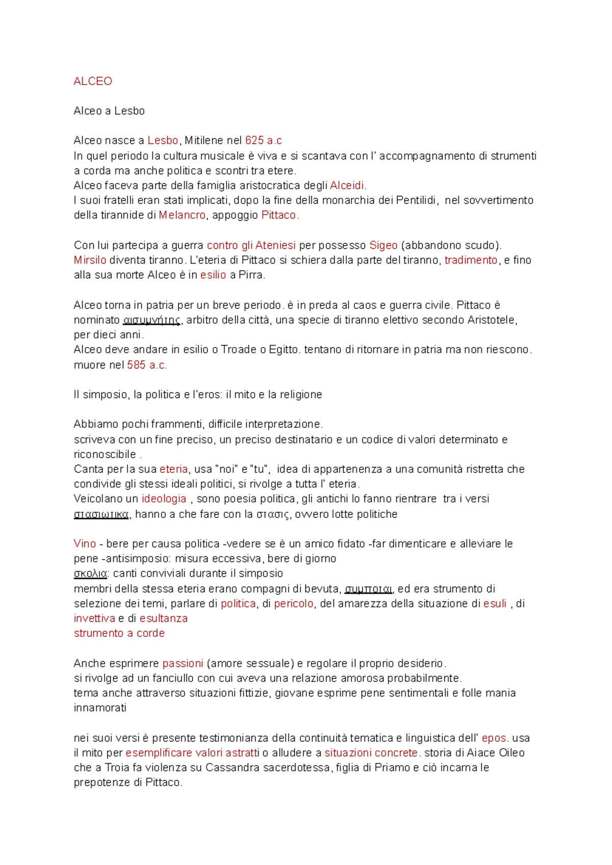 Schemi Alceo - Documenti Google - ALCEO Alceo a Lesbo Alceo nasce a ...