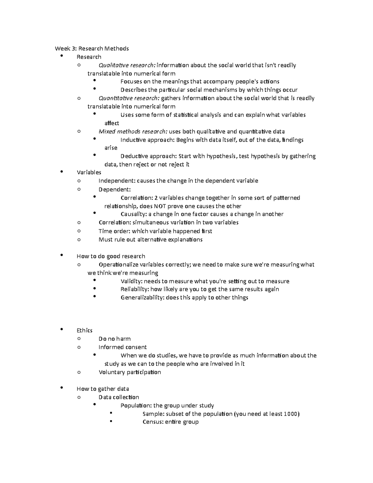 Week 3: Research Methods - Week 3: Research Methods Research o ...