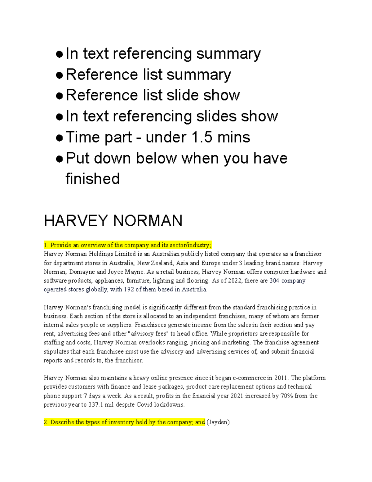 Group assignment - inventory managements - In text referencing summary Reference list summary ...