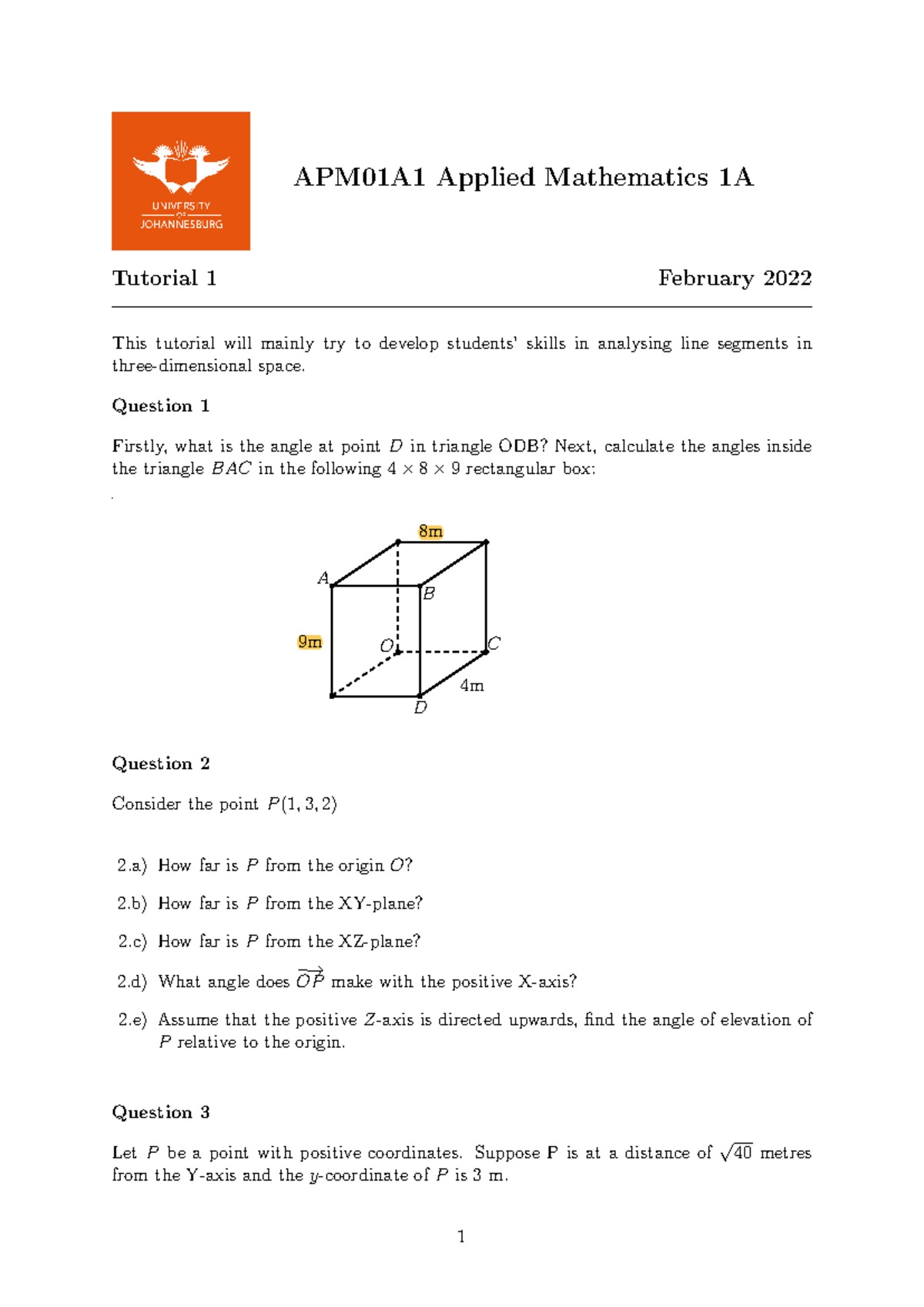 Tut 1 Practice And Summaries For Section One Of Applied Mathematics Apm01a1 Applied