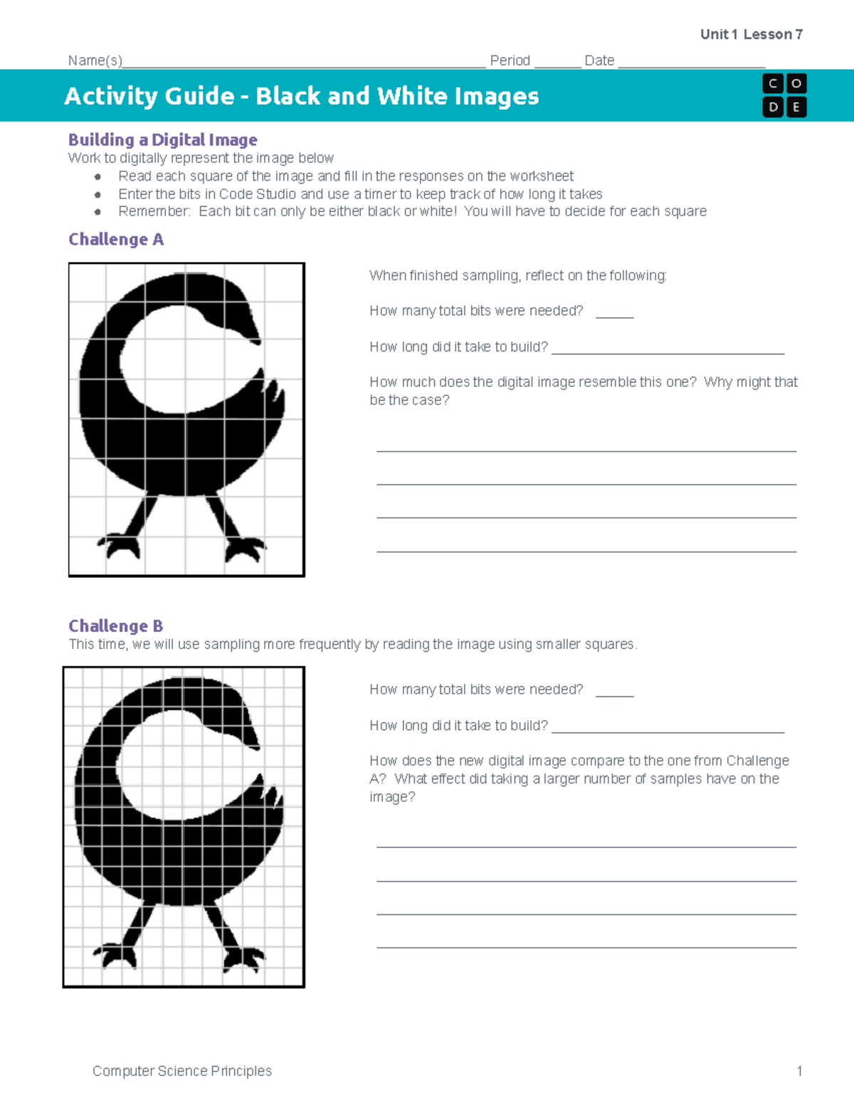 Activity Guide - Black and White Images - Unit 1 Lesson 7 - Unit 1 ...