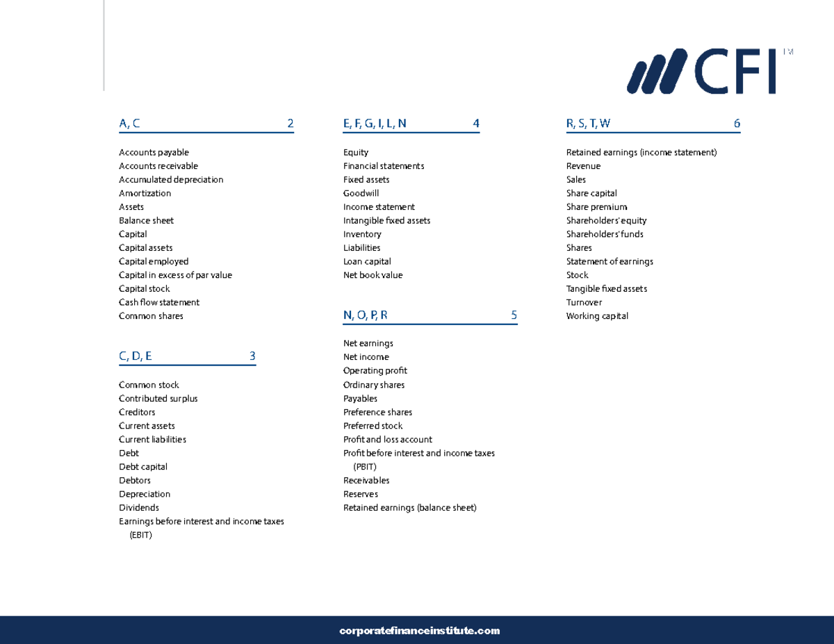 Financial Analysis Glossary - A, C 2 Accounts payable Accounts ...