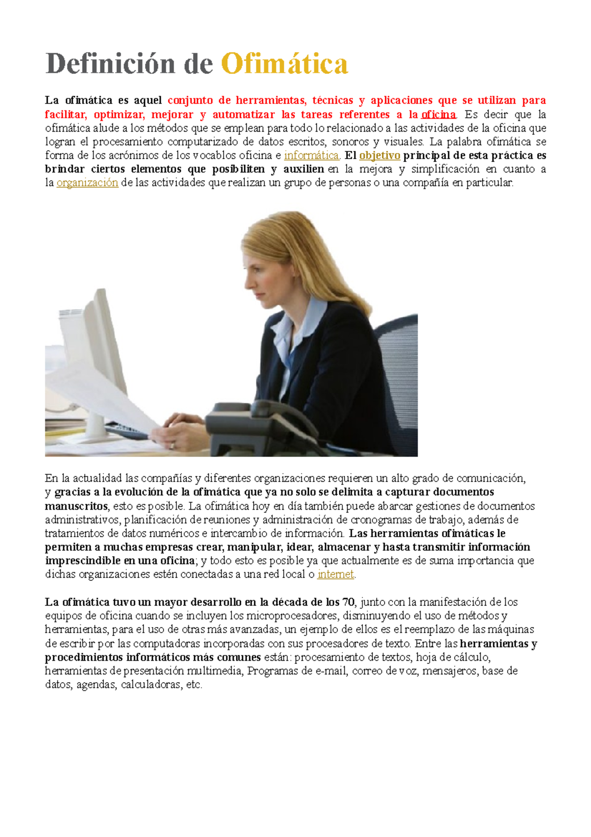 Ofimatica - Telematica - Definición de Ofimática La ofimática es aquel ...