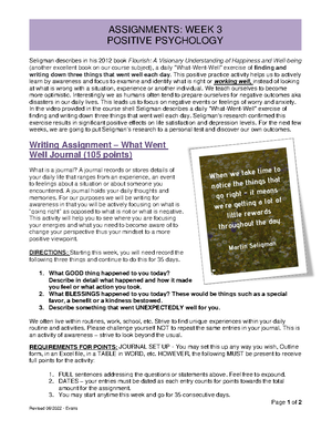 Assignment Week 7 - Changing a Habit - Page 1 of 1 updated 09/ 2023 ...