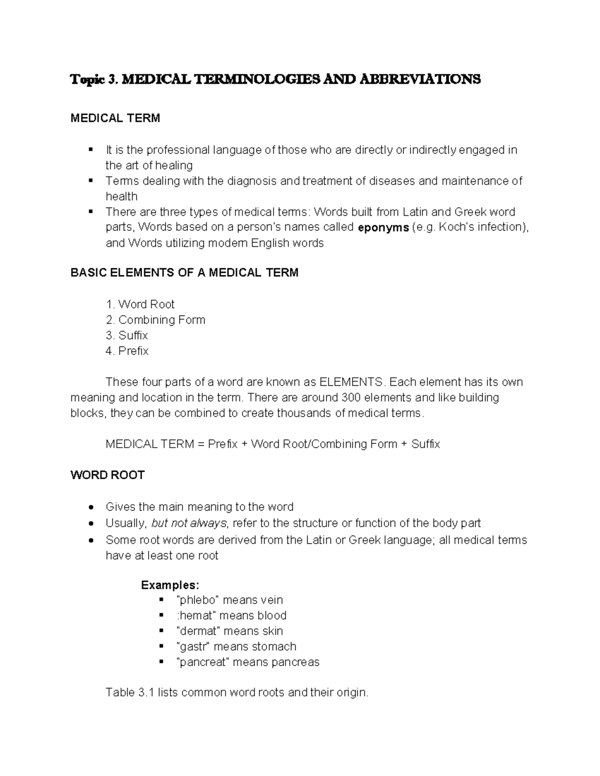 3 Lecture-Medical Terminologies and Abbreviations - Topic 3. MEDICAL ...