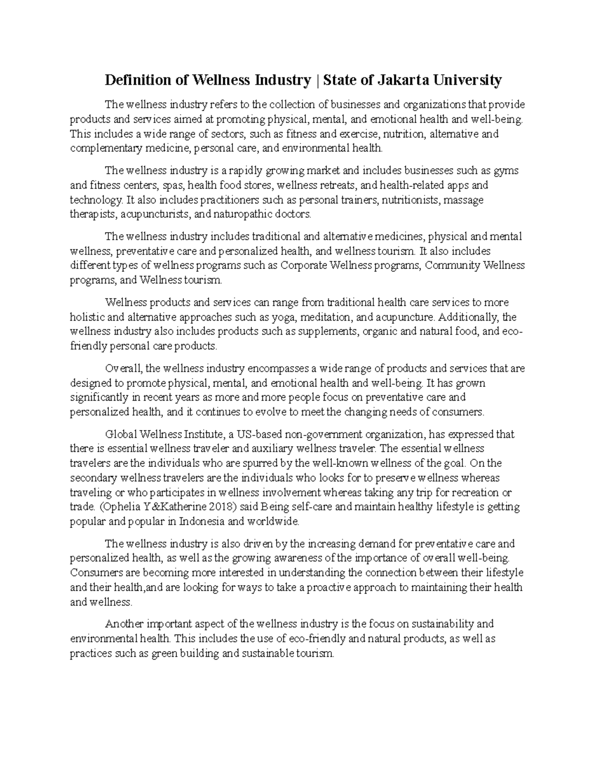 Definition of Wellness Industry - State of Jakarta University - This ...