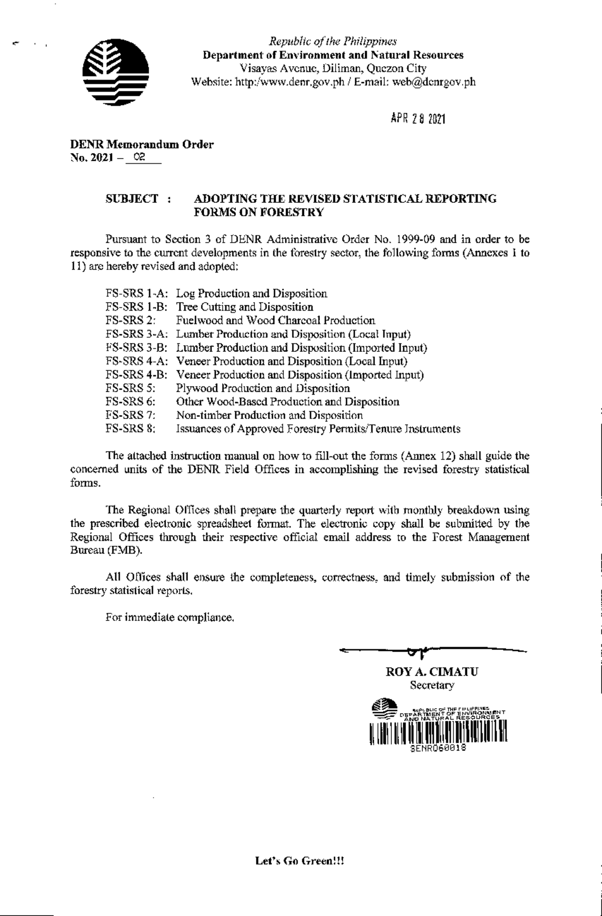 Adopting THE Revised Statistical Reporting Forms ON Forestry ...