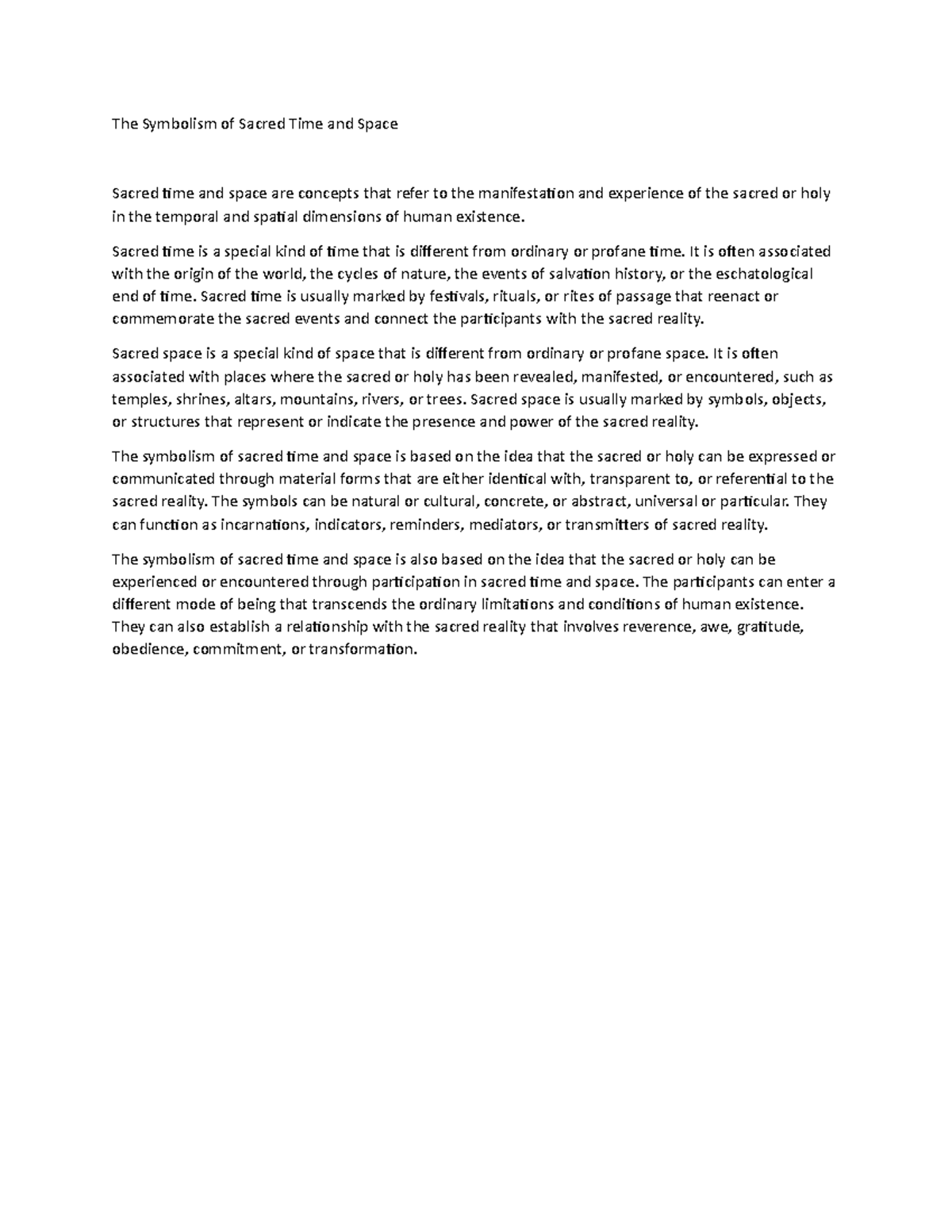 The Symbolism of Sacred Time and Space - Sacred time is a special kind ...