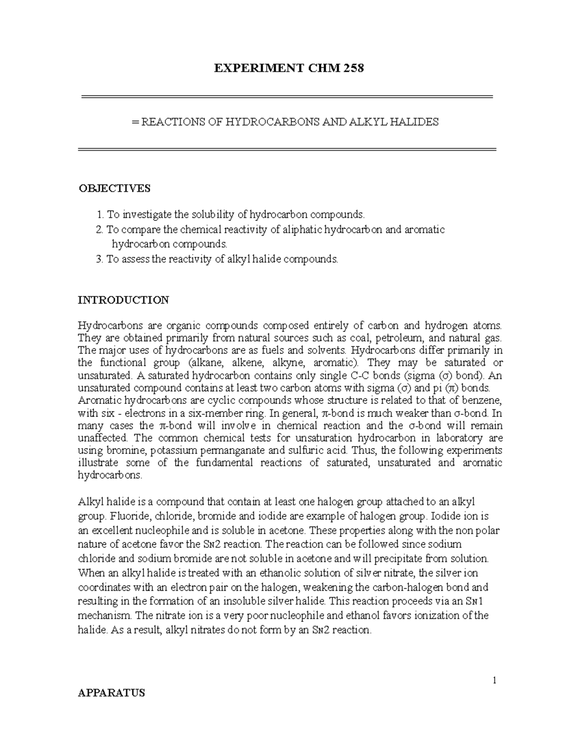 CHM258 Laboratory Manual (ODL) - EXPERIMENT CHM 258 - Studocu
