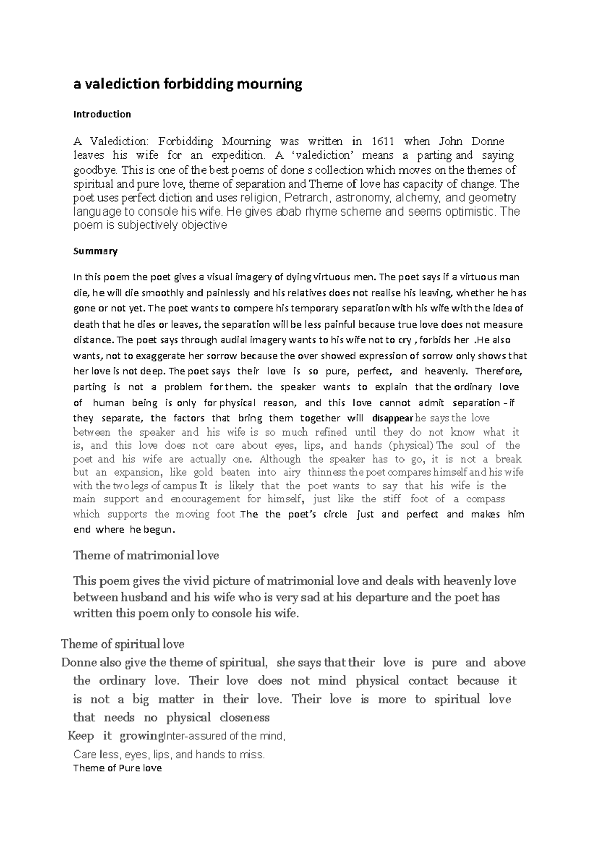 Forbiding mourning - good notes of classical poetry - a valediction ...