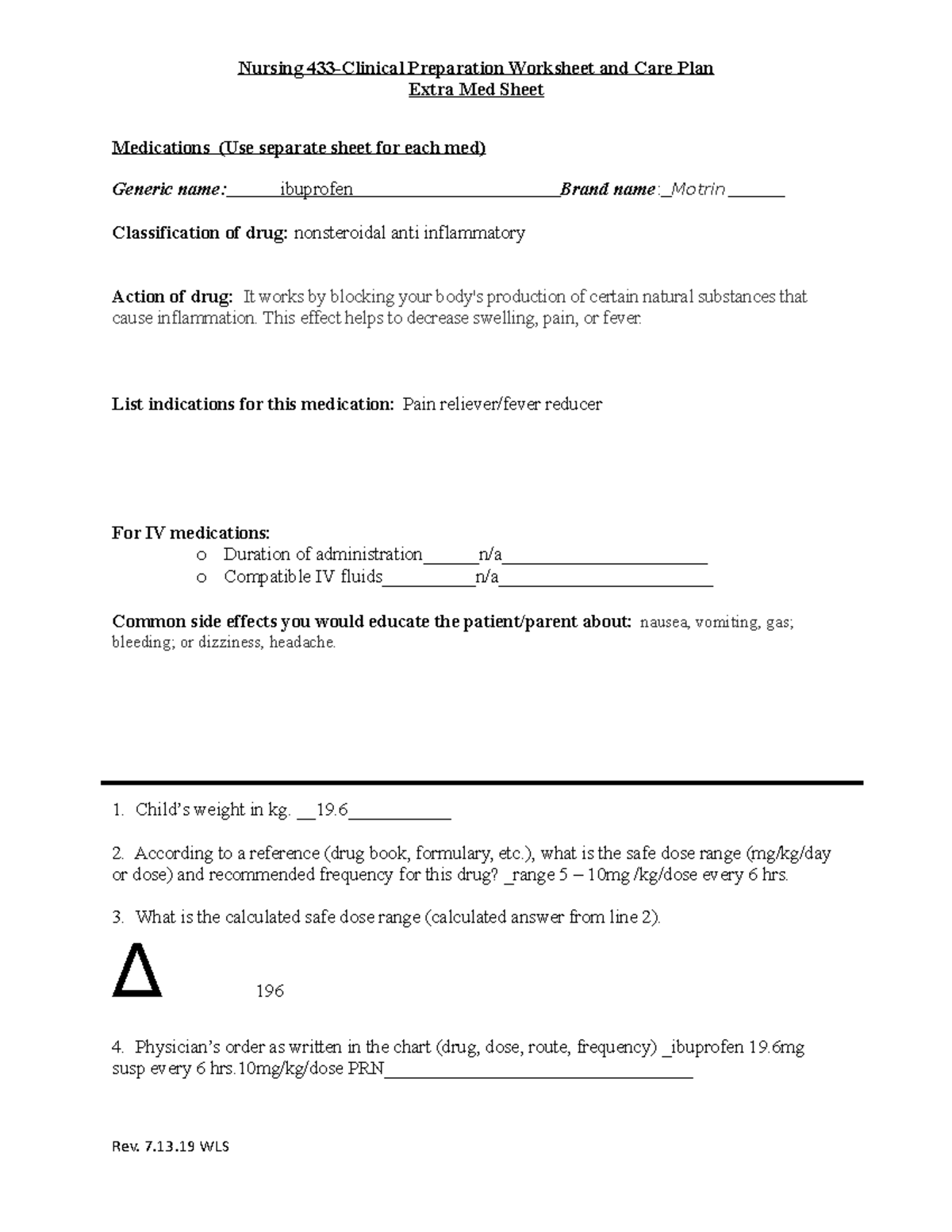 Medication Sheet for nursing 433 clinical - Nursing 433-Clinical ...