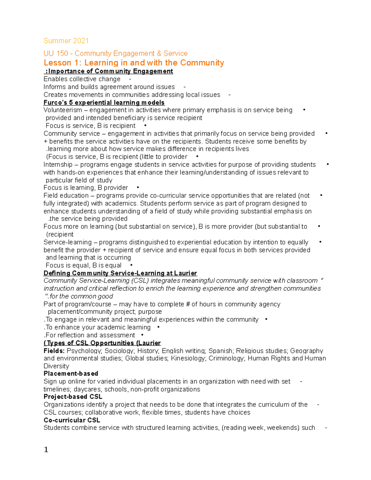 UU 150 lesson 1 & 2 - Lecture notes 1,2 - Summer 2021 UU 150 ...