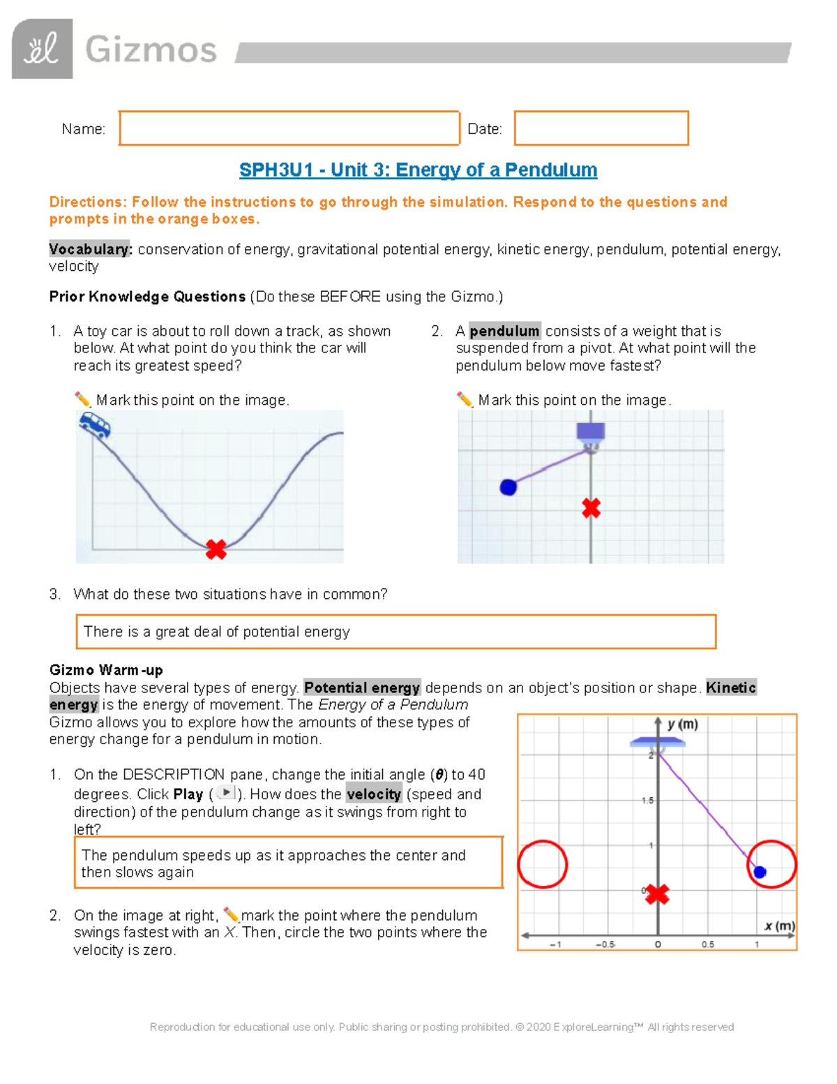 Unit 3 Energy of a Pendulum - Name: Date: SPH3U1 - Unit 3: Energy of a ...