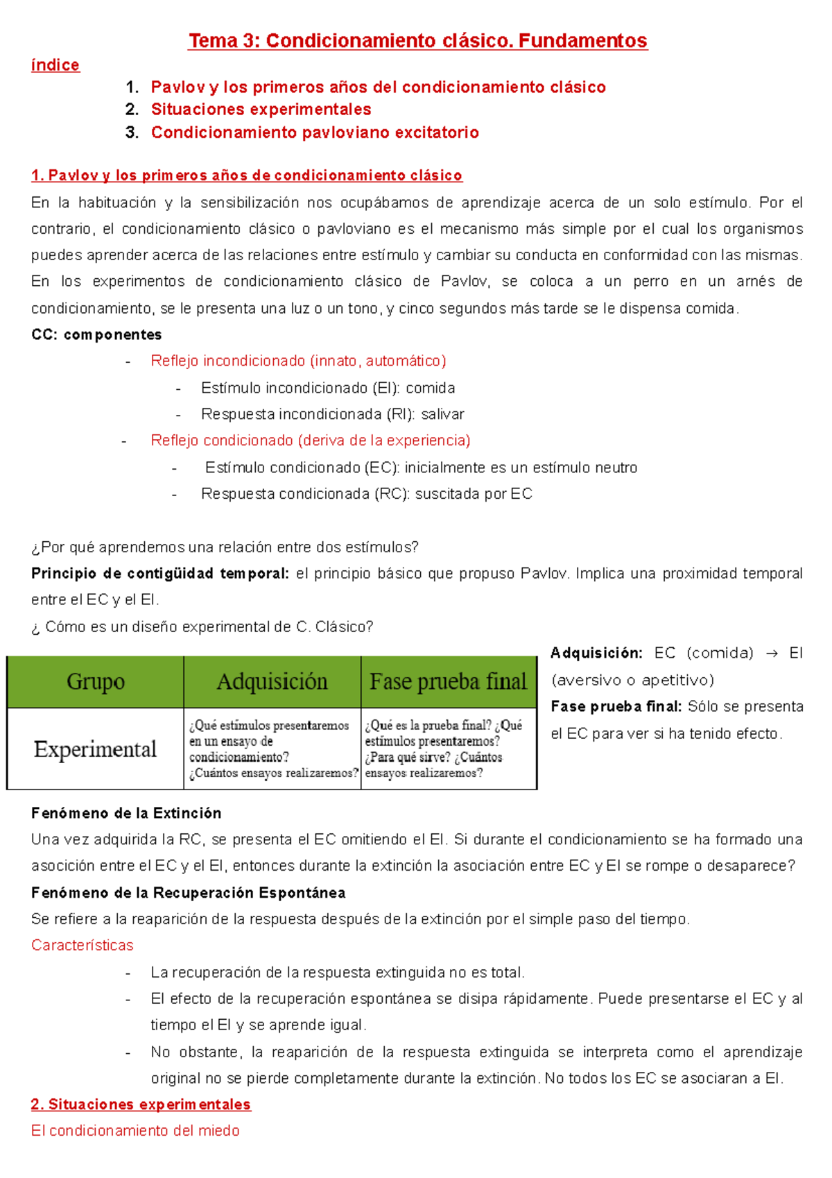 Tema 3 Condicionamiento clásico - Fundamentos índice 1. Pavlov y los ...