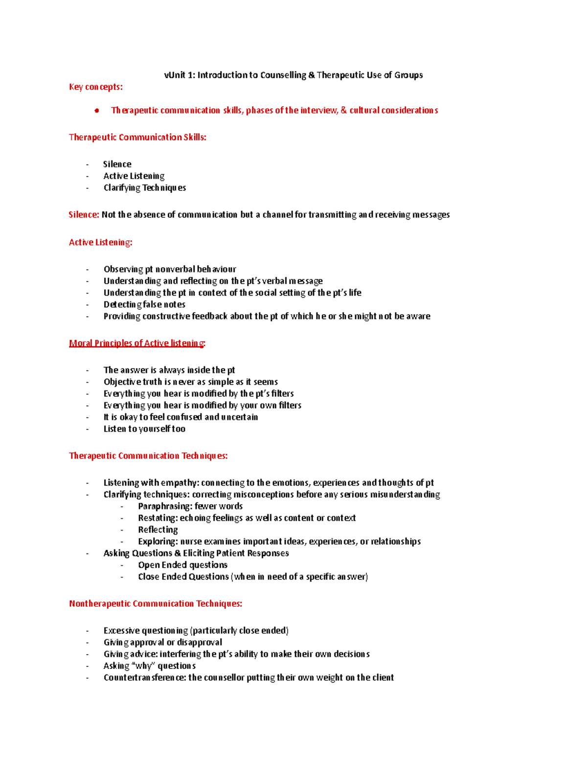 201 Unit 1-2 - Spring class - vUnit 1: Introduction to Counselling & Therapeutic Use of Groups ...