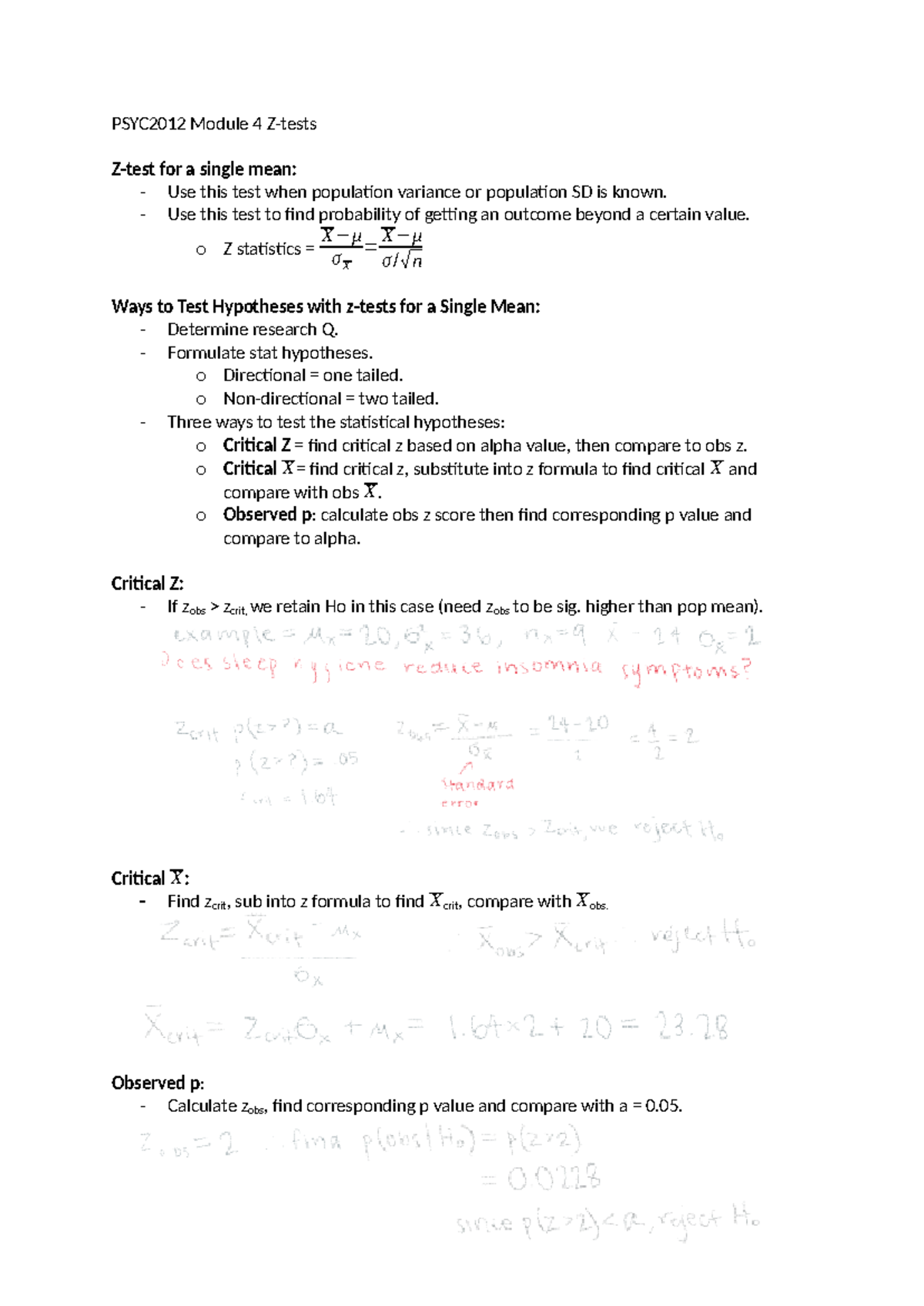 PSYC2012 Module 4 Z-tests - PSYC2012 Module 4 Z-tests Z-test for a ...
