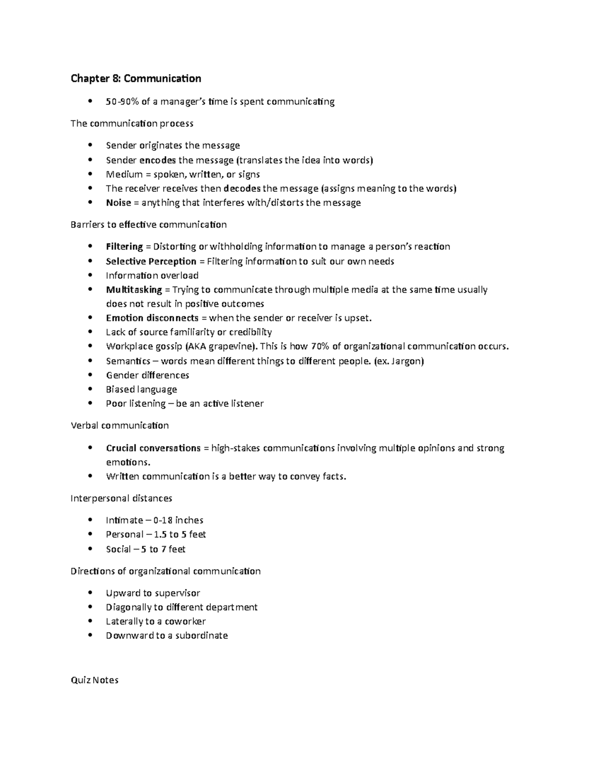 Chapter 8 Notes - Professor Layla Mansfield - Chapter 8: Communication ...