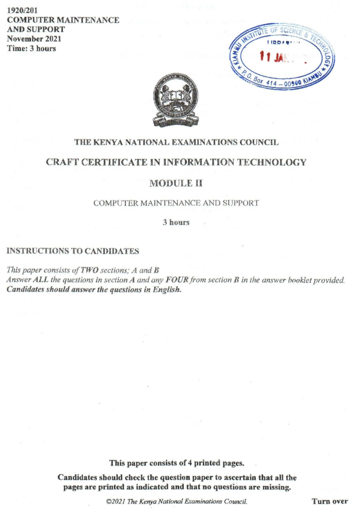 Computer Maintenance and Support Module II Nov 2021 - Certificate in ...