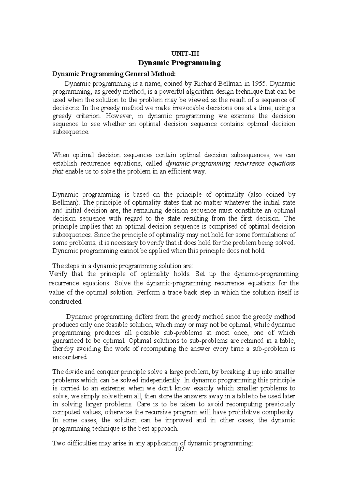 ADA UNIT III - notes - UNIT-III Dynamic Programming Dynamic Programming ...