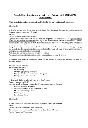 Sample Exam Questions - 32548-48730, Cybersecurity, Autumn 2022 Final ...