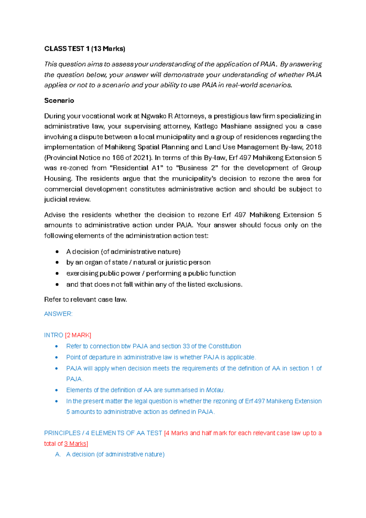 Class Test 1 final with MEMO in point form - CLASS TEST 1 (13 Marks ...