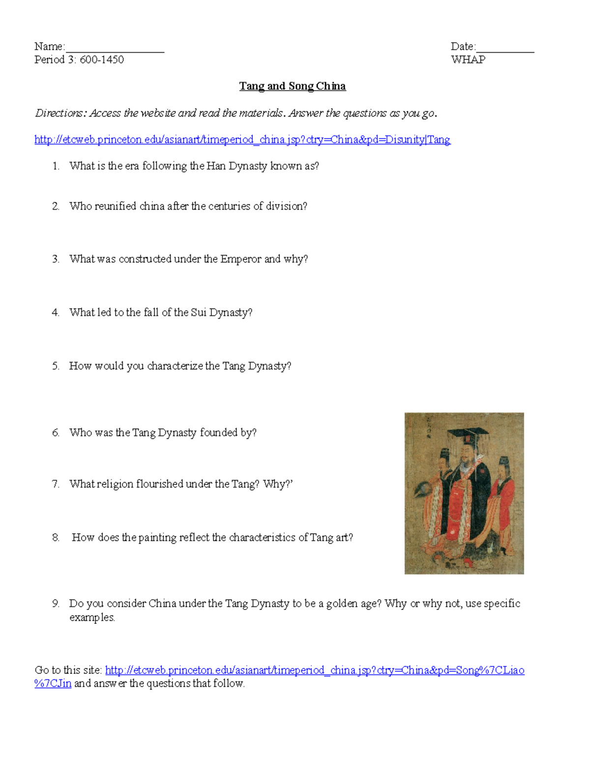 Tang and song webquest - Worksheet for word history - Name ...