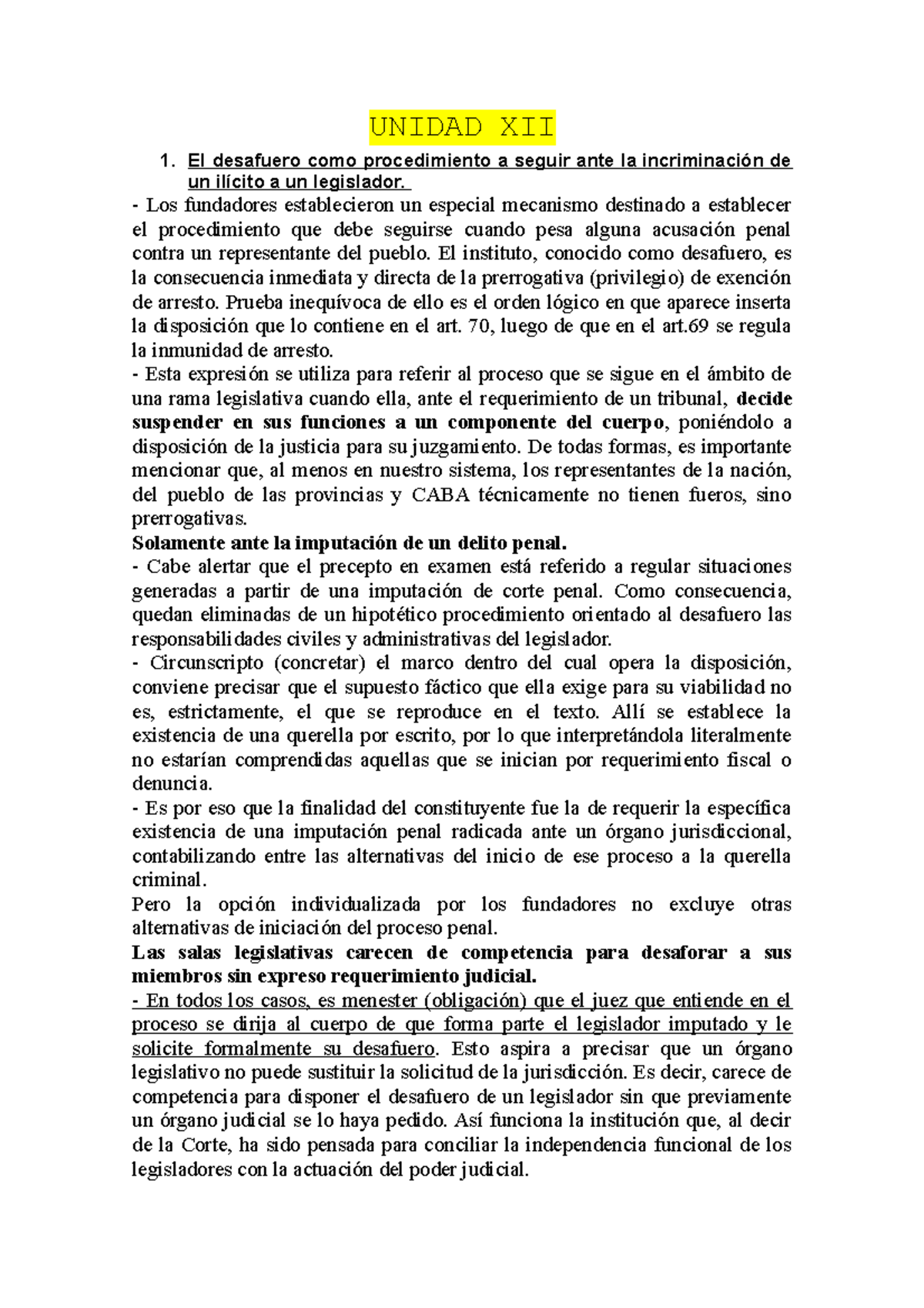 Unidad XII poderes - libro de midon, resúmenes completos - UNIDAD XII 1 desafuero como ...